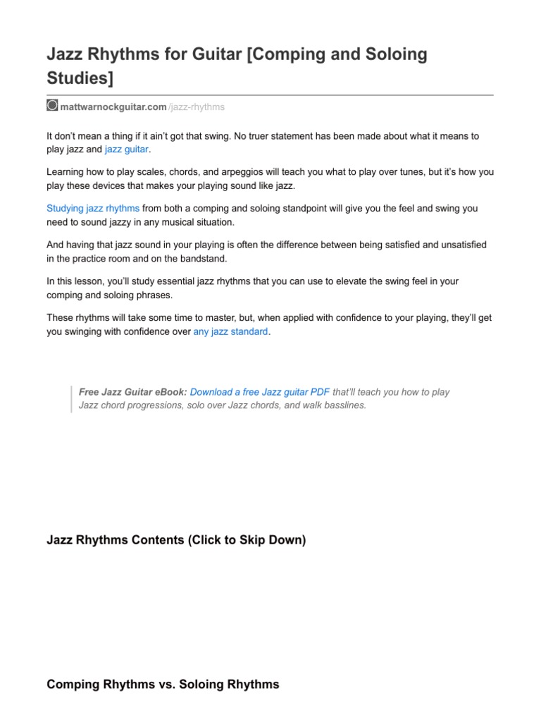 Jazz Rhythms For Guitar Comping and Soloing Studies | Download Free PDF ...