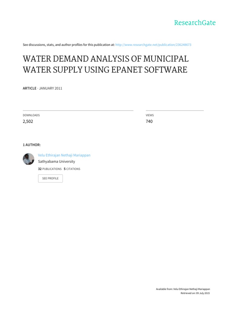 Water Demand Analysis of Municipal Water Supply Using EPANet Software ...