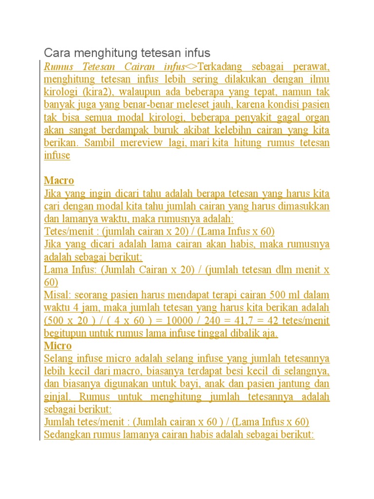 Rumus Tetesan Infus untuk Pasien | PDF | Kesehatan Holistik