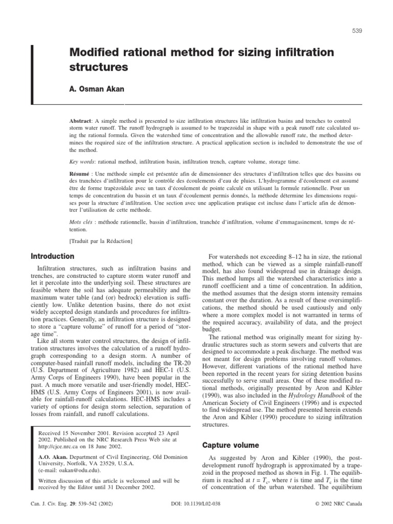 Modified rational method for sizing infiltration structures | Drainage ...