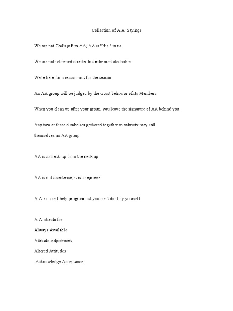 A.A. Sayings and Slogans Collection | PDF | Alcoholics Anonymous ...