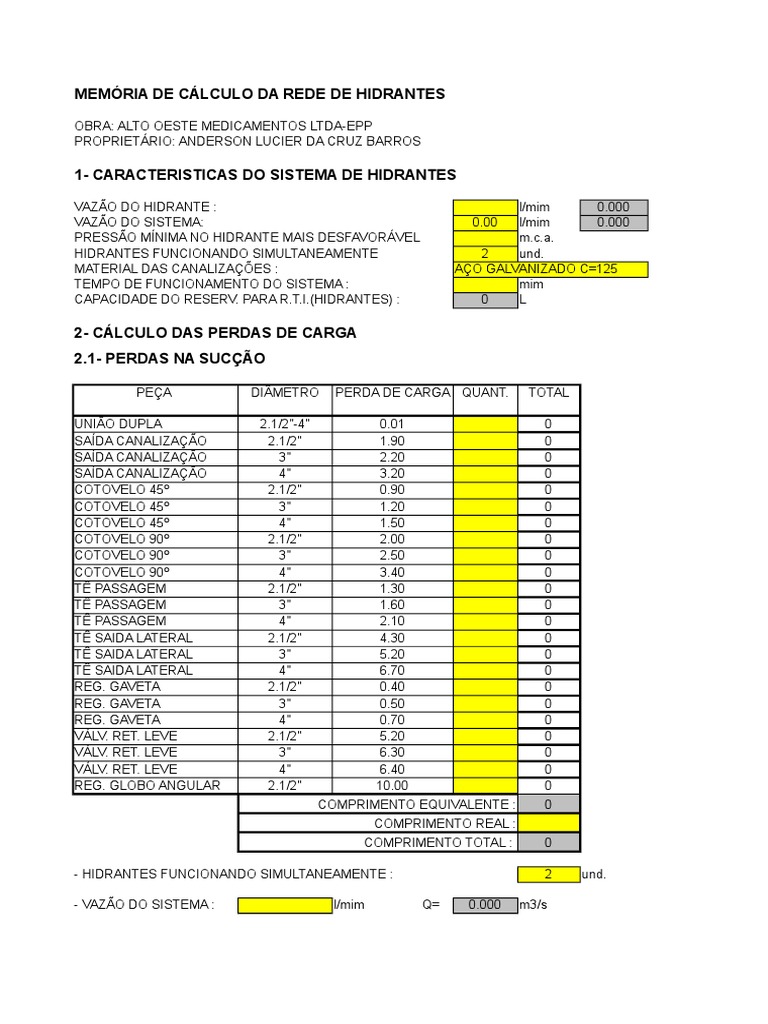 Planilha Hidrante | PDF