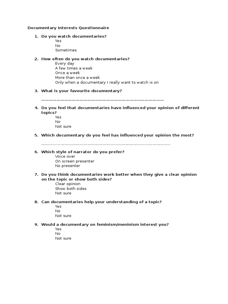 Documentary Interests Survey for Students | PDF