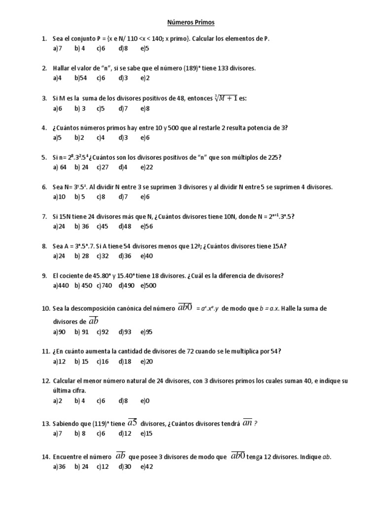 Números Primos PDF | PDF | División (Matemáticas) | Número primo