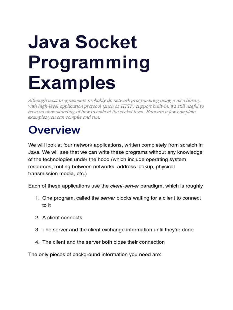 Java Socket Programming Examples Pdf Port Computer Networking Hypertext Transfer Protocol