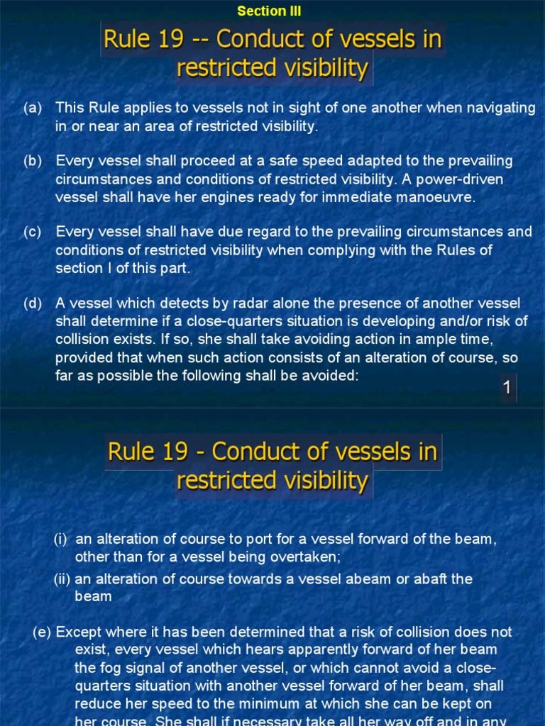 Rule 19 - Conduct of Vessels in Restricted | PDF | Radar | Navigation