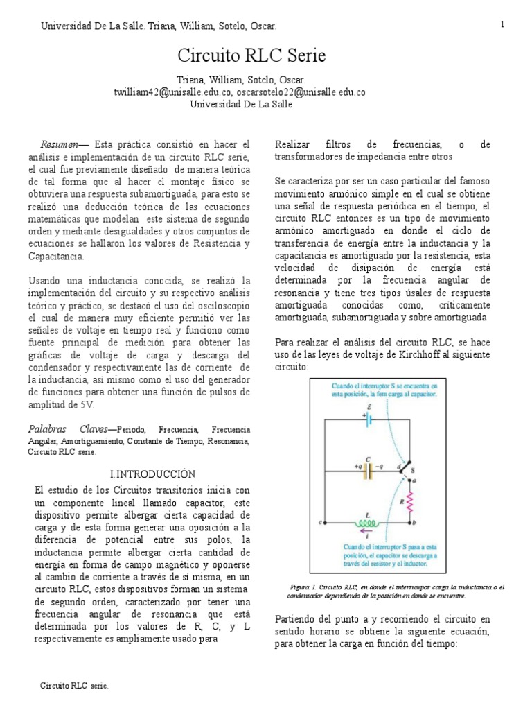 Circuito RLC | PDF | Condensador | Resistencia Eléctrica y Conductancia