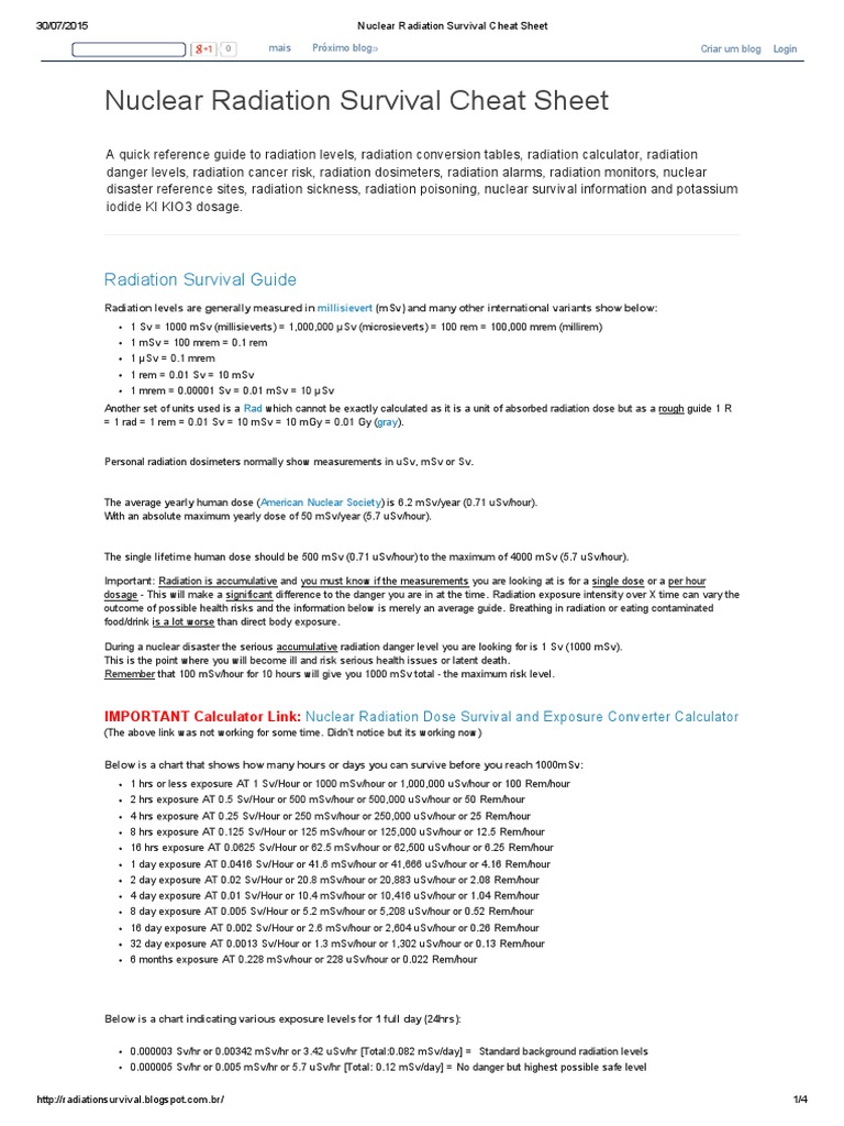 Nuclear Radiation Survival Cheat Sheet | Unduh gratis PDF | Absorbed ...