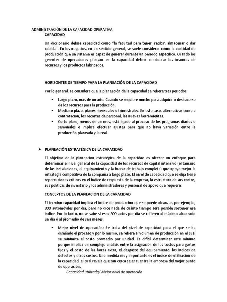 Administración Capacidad Operativa | PDF | Beneficio (economía ...
