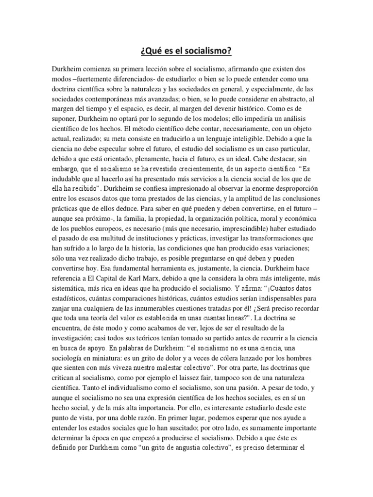 Definición y análisis del socialismo | PDF | Socialismo | Emile Durkheim