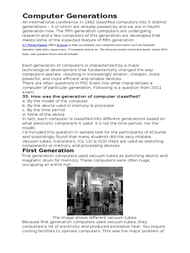 Computer Generations | PDF | Integrated Circuit | Vacuum Tube