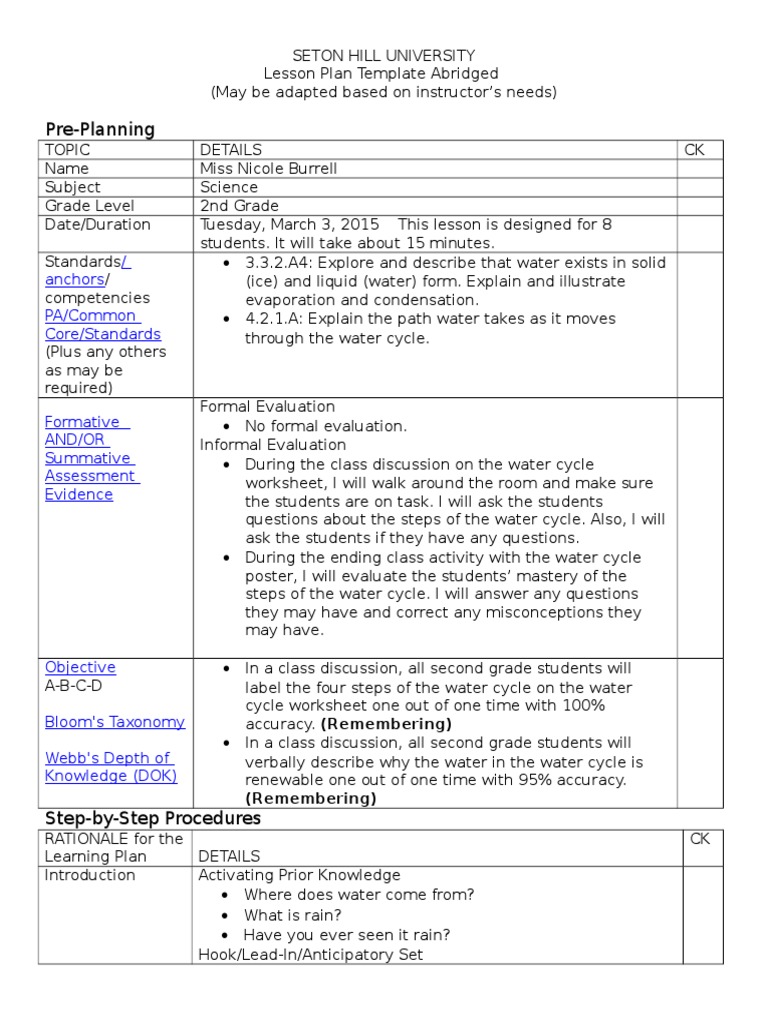 The Water Cycle Lesson Plan | PDF | Water Vapor | Precipitation