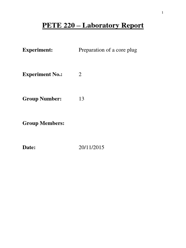 Core Plug Preparation Process | PDF | Experiment | Measurement