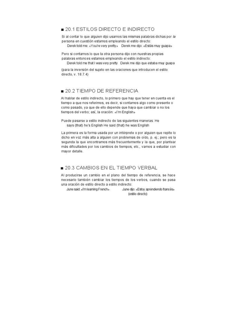El Estilo Indirecto | PDF | Objeto (gramática) | Verbo
