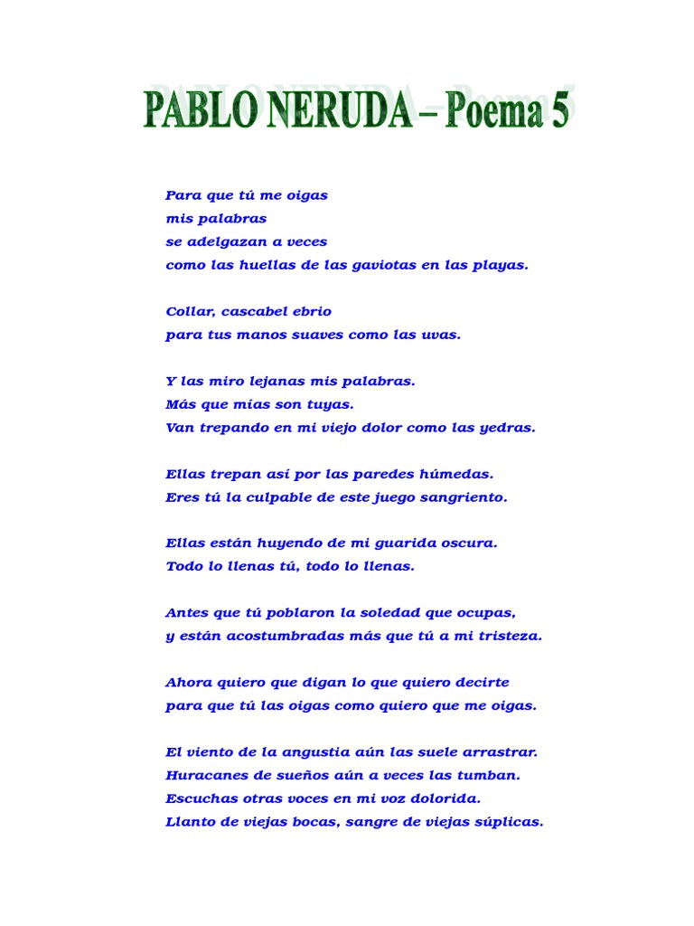 Poesia - PABLO NERUDA (Poema 5) | PDF