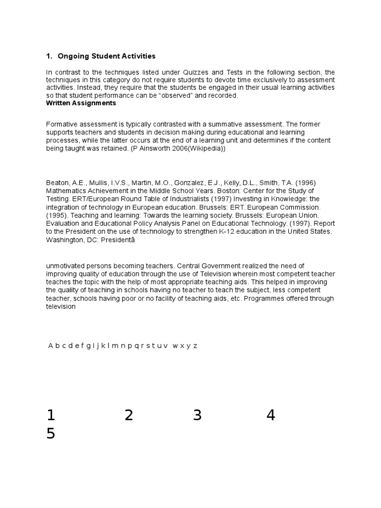 Ongoing Student Activities: Written Assignments | PDF