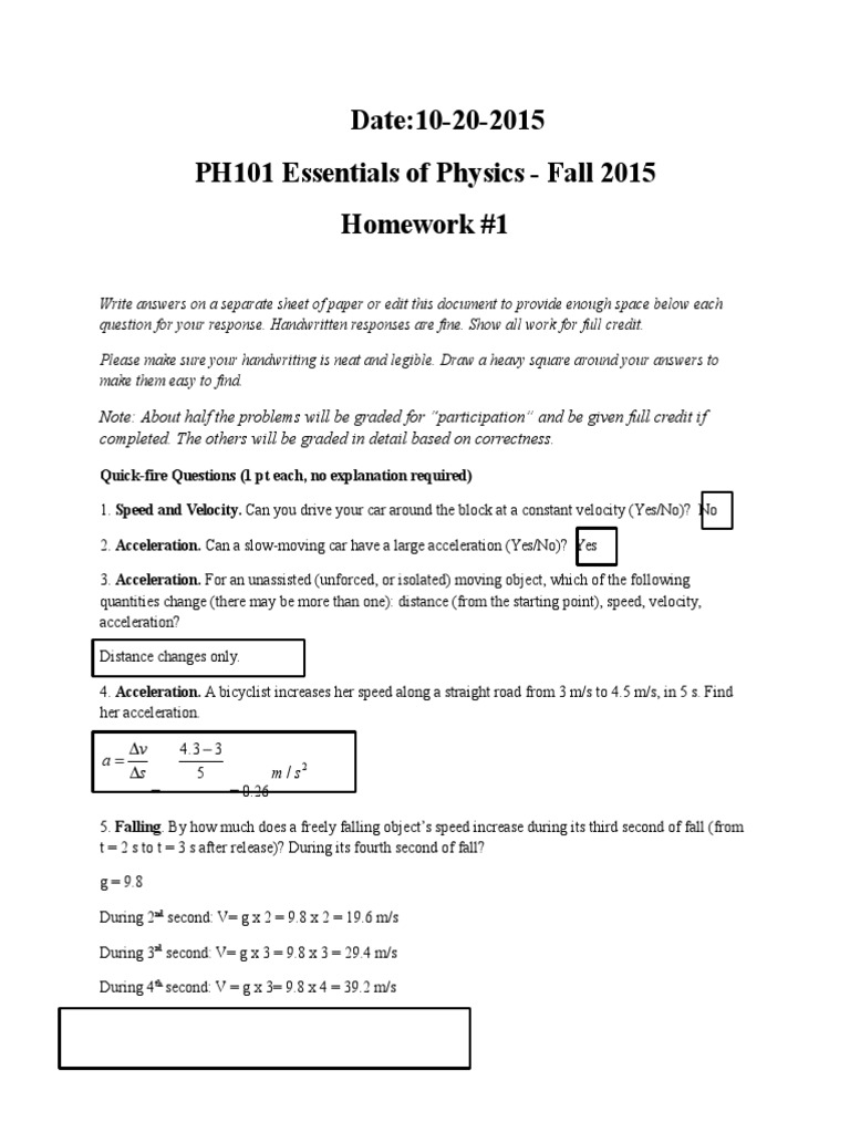 Physics HW | PDF | Acceleration | Velocity
