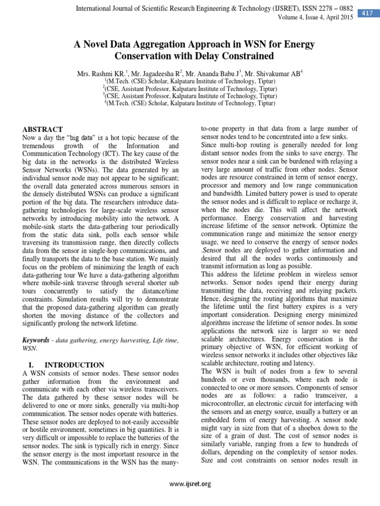 A Novel Data Aggregation Approach In Wsn For Energy Conservation With Delay Constrained Pdf 