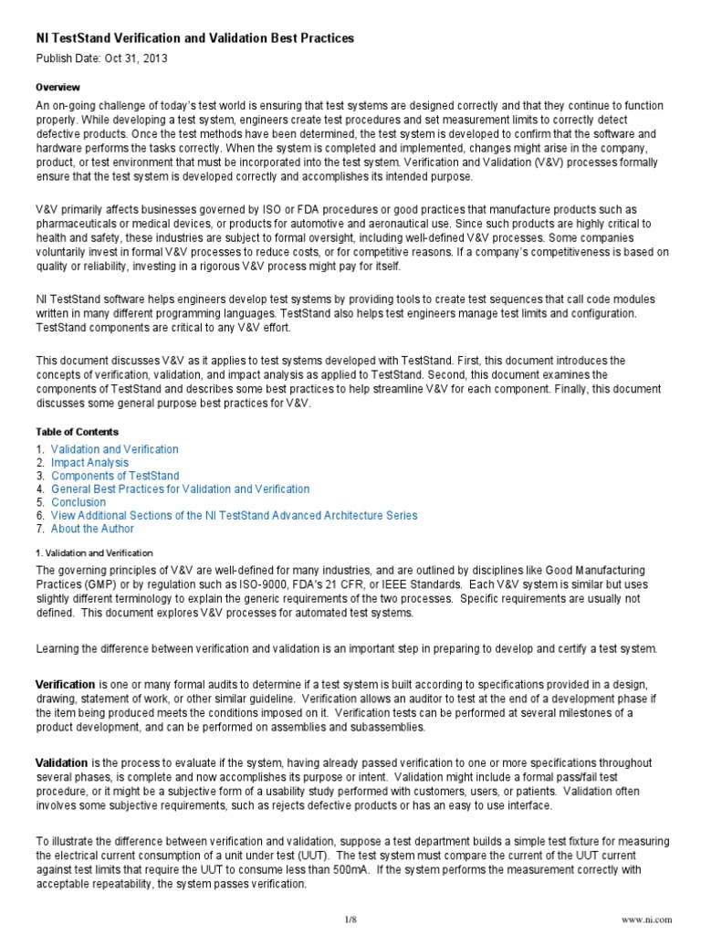 NI TestStand Verification - Validation | PDF | Verification And ...