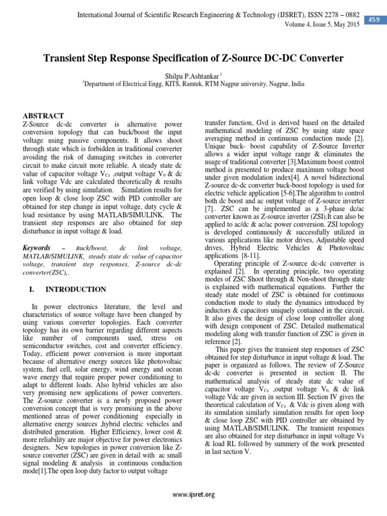 Transient Step Response Specification of Z-Source DC-DC Converter | PDF ...
