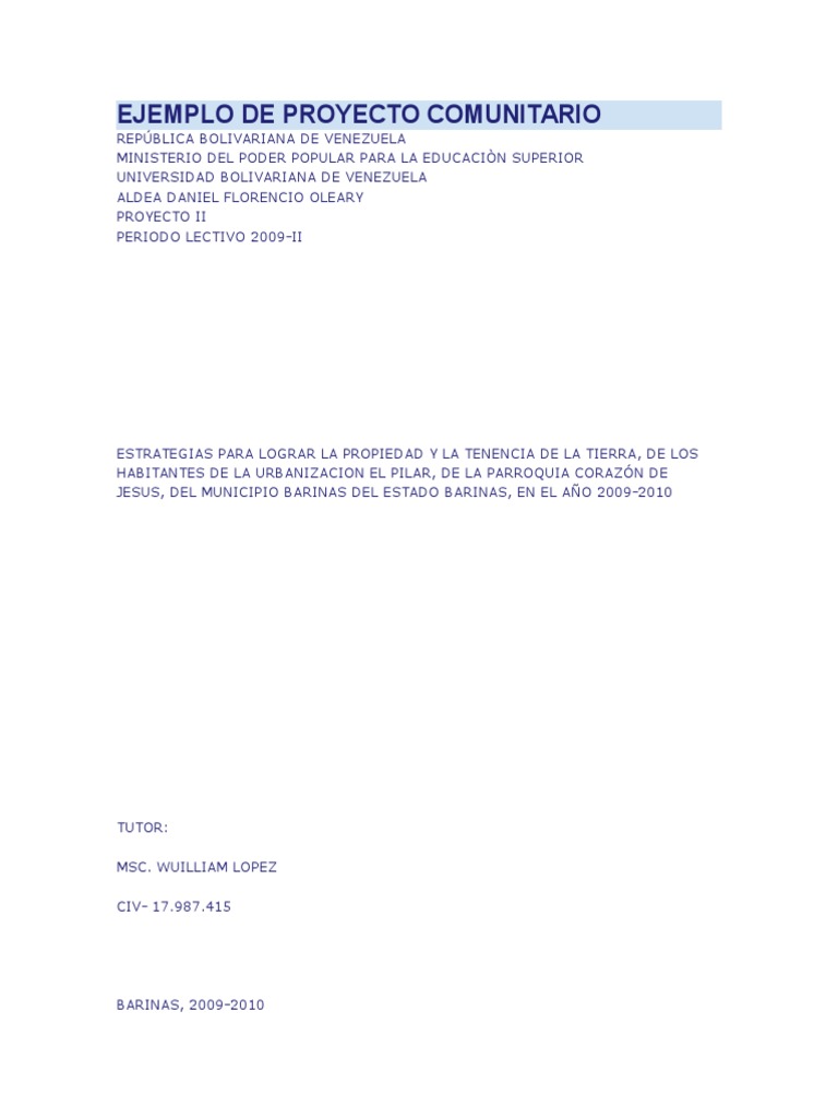 Ejemplo de Proyecto Comunitario | PDF | Agricultura | Propiedad