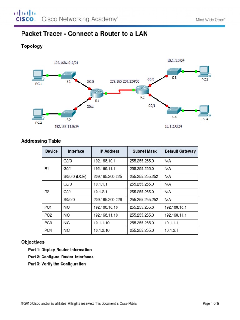 6.4.3.3 Packet Tracer - Connect A Router To A LAN | PDF | Router (Computing) | Computer Network