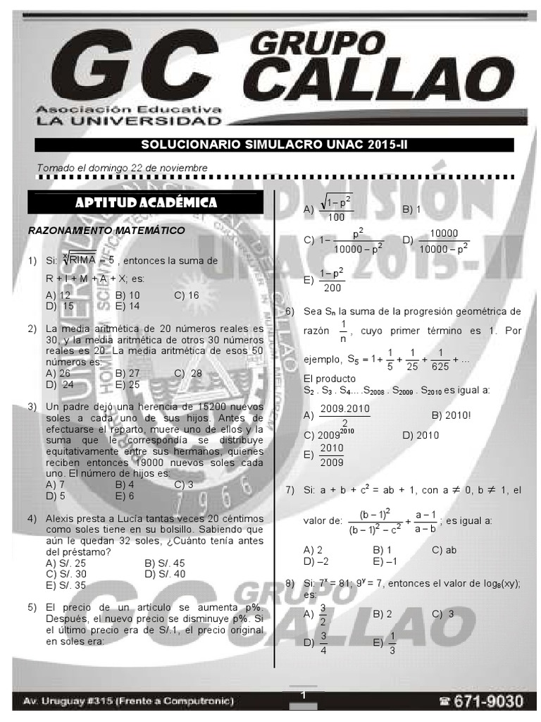 Sol - Simulacro Unac 2015-II | PDF | Migraña | Aborto