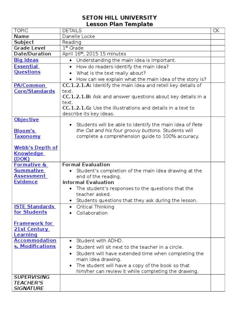 Pete The Cat Lesson Plan | PDF | Lesson Plan | Applied Psychology