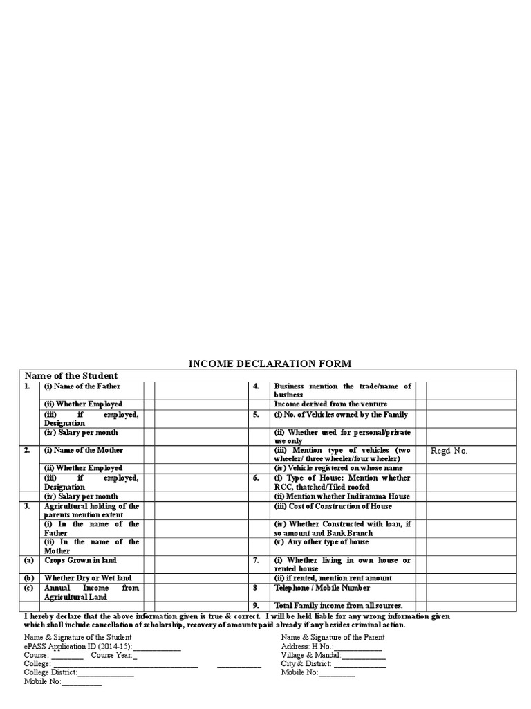 Income Declaration Form 2015 16 | PDF