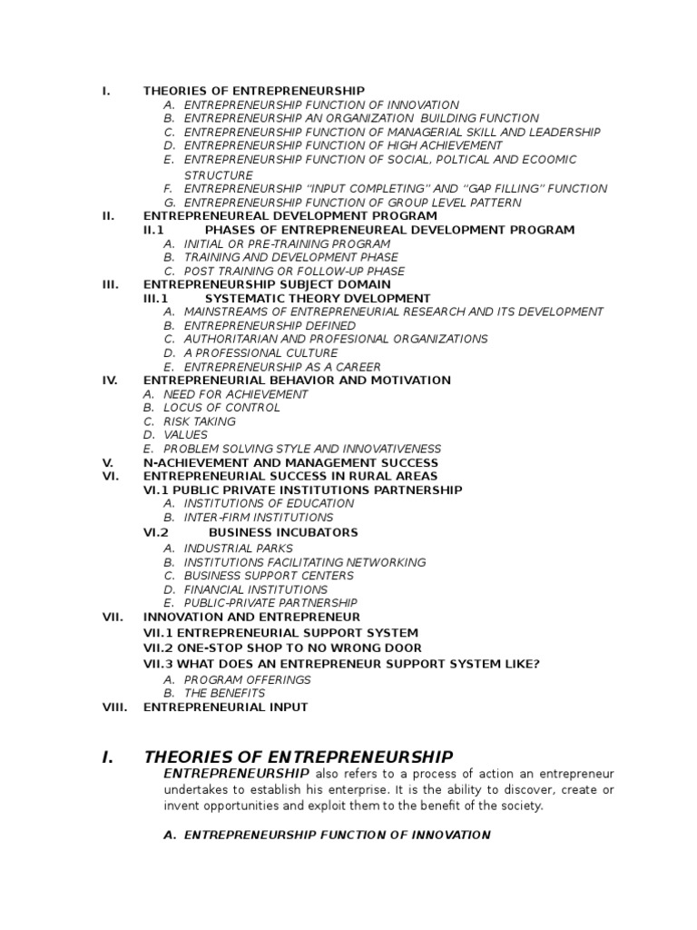 Theories and Phases of Entrepreneurship | PDF | Entrepreneurship ...