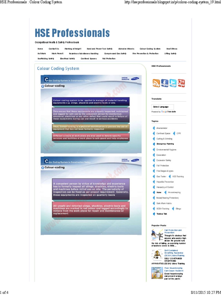 HSE Professionals - Colour Coding System | PDF
