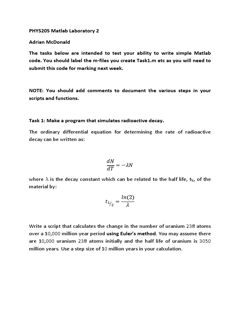 PHYS205 Matlab Tutorial 2 | PDF | Ordinary Differential Equation ... PHYS205 Matlab Tutorial 2 | PDF | Ordinary Differential Equation ...