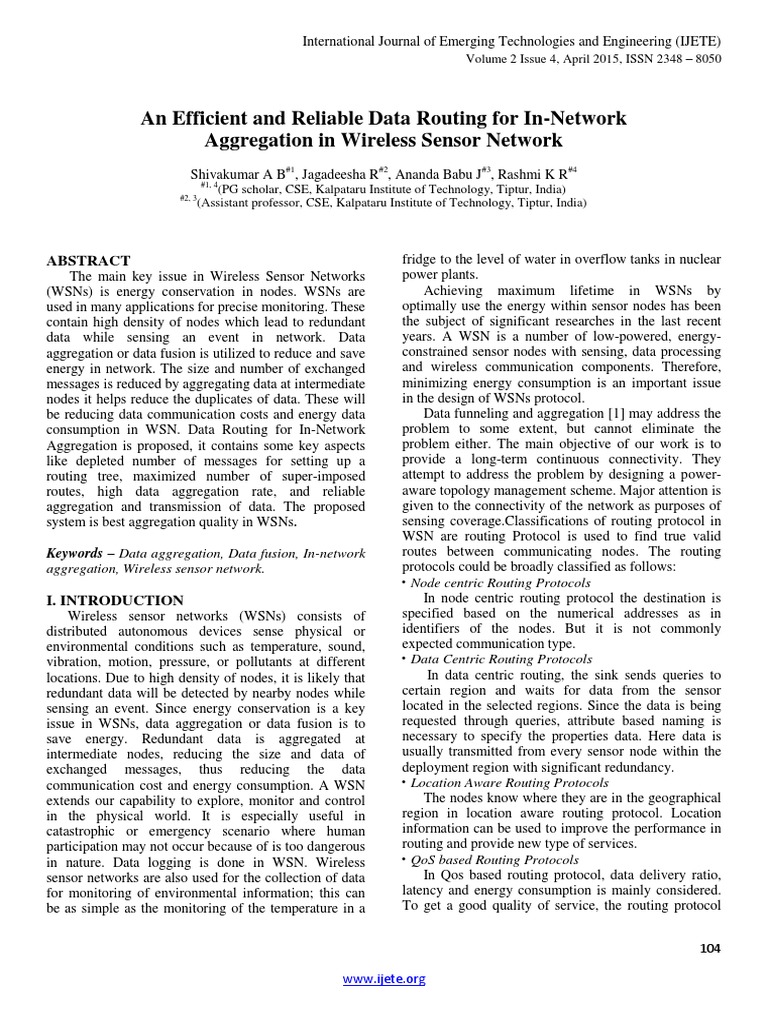 An Efficient And Reliable Data Routing For In Network Aggregation In Wireless Sensor Network