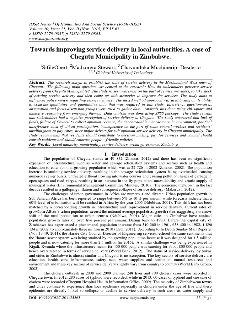 Towards Improving Service Delivery in Local Authorities. A Case of ...