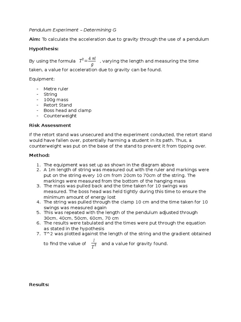 Pendulum Experiment - Determining G | PDF | Pendulum | Accuracy And Precision