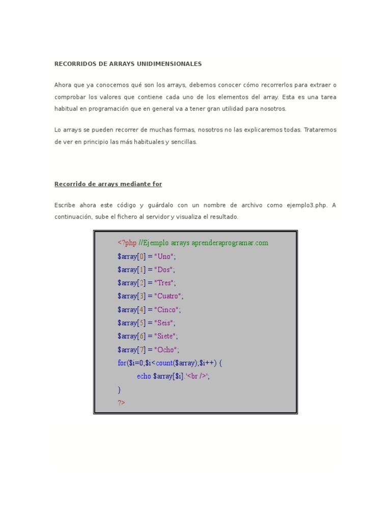 Recorridos de Arrays Unidimensionales | PDF | Estructura de datos de ...