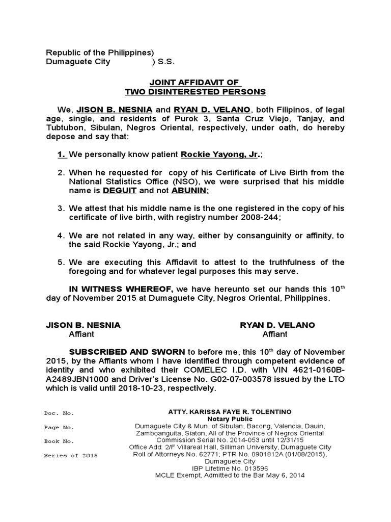 Affidavit of One and The Same Person | PDF | Social Science