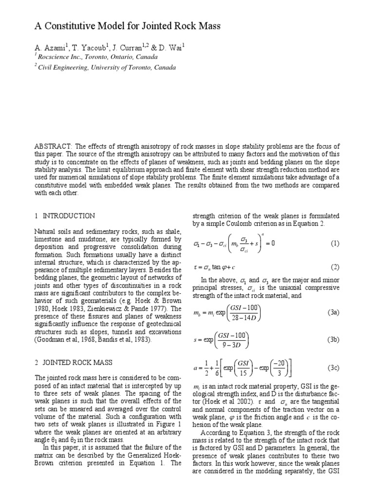 A Constitutive Model For Jointed Rock Mass | PDF | Plasticity (Physics ...