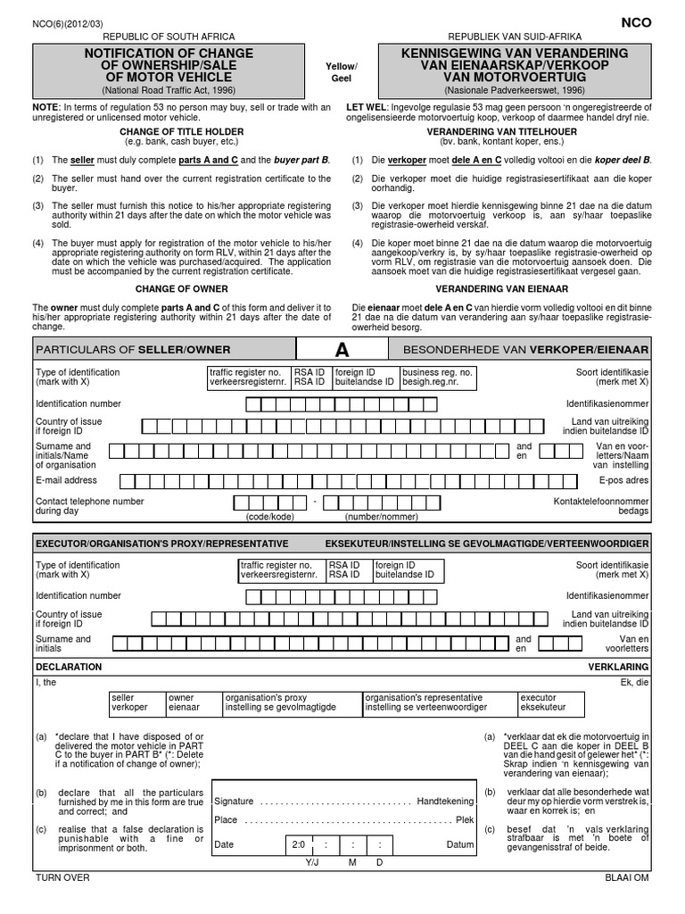 Notification of Change of Ownership | PDF | Address (Geography) | Vehicles