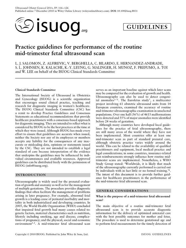 Isuog Practice Guidelines Performance Of The Routine Mid Trimester