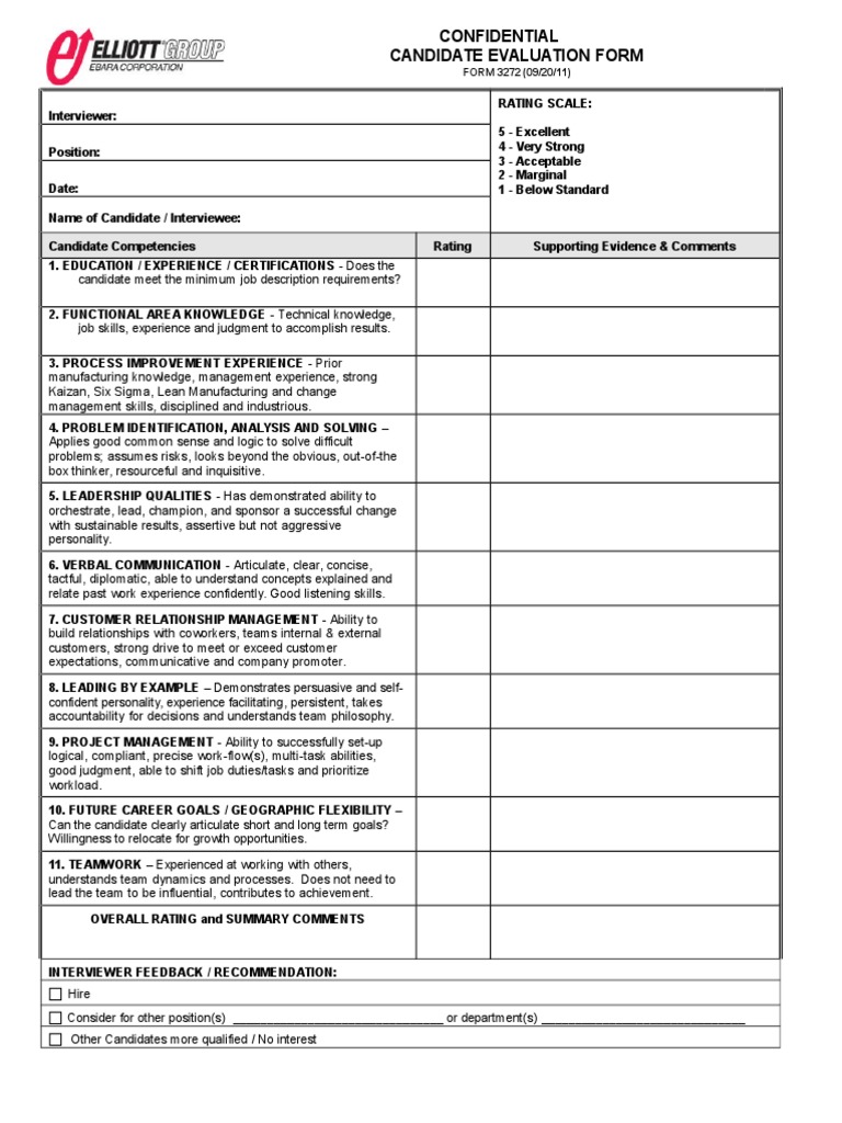 Confidential Candidate Evaluation Form | PDF