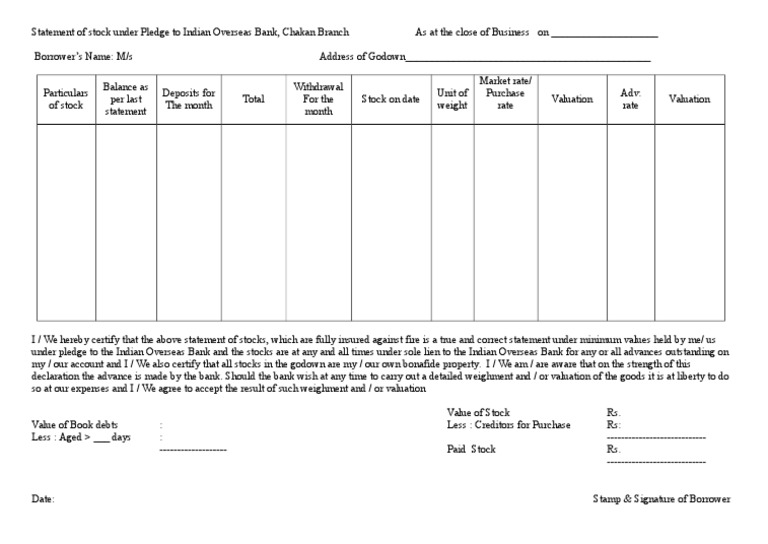 Stock Statement Format | PDF