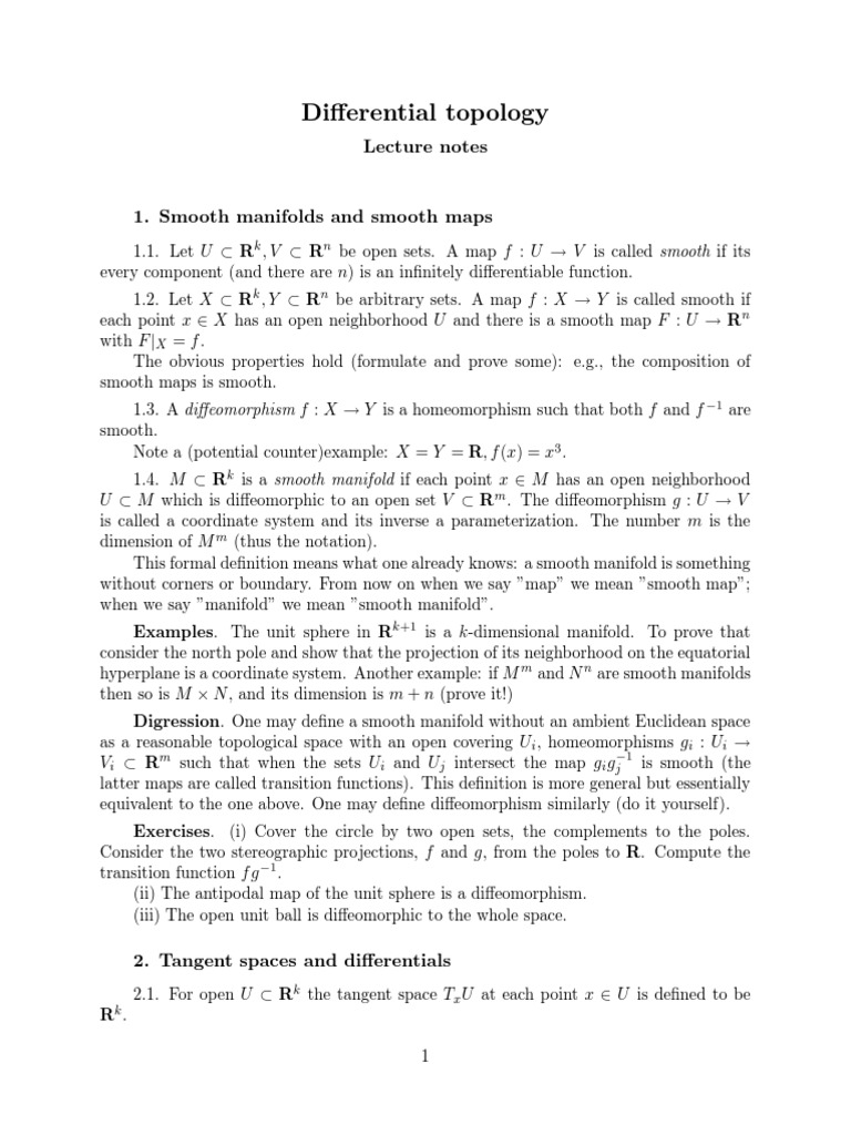 Differential Topology Notes | PDF