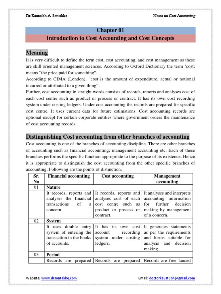 Chapter 01 - Introduction To Costing | PDF | Cost | Expense