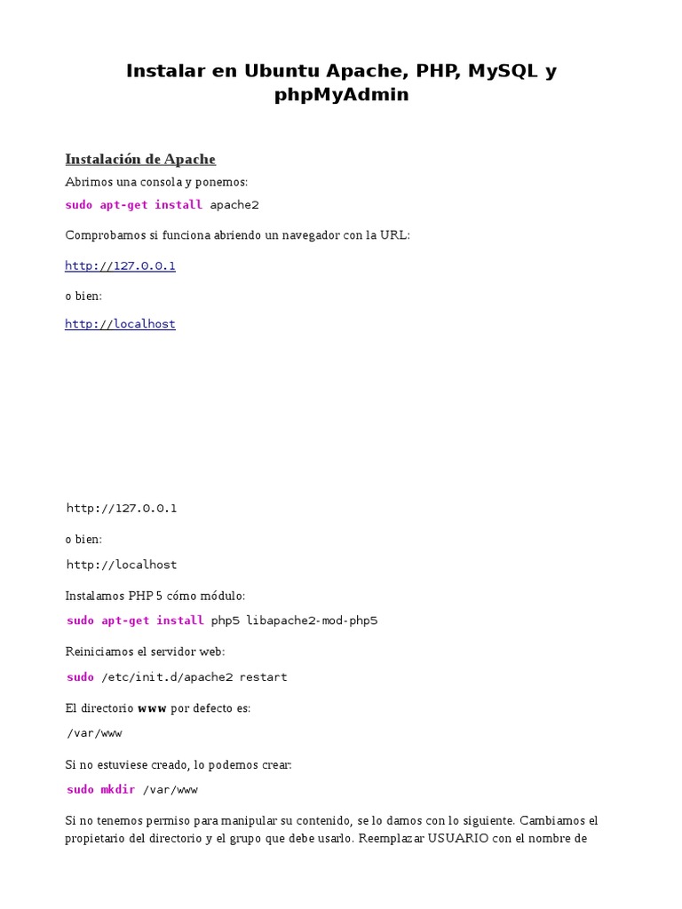 Instalar en Ubuntu Apache, PHP, MySQL y PhpMyAdmin | PDF | Servidor HTTP Apache | Php