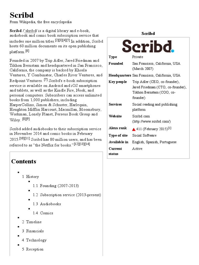 Scribd - Wikipedia, The Free Encyclopedia | PDF | Scribd | Online Services