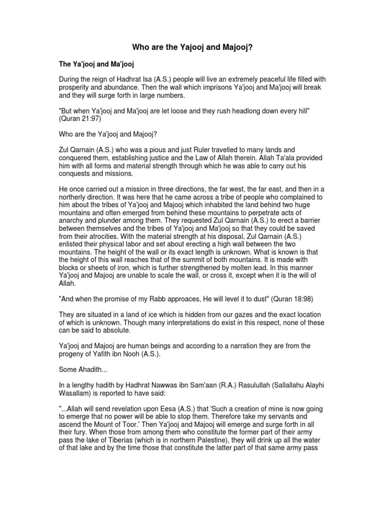 Who Are The Yajooj and Majooj | PDF | Hadith | Prophets And Messengers ...