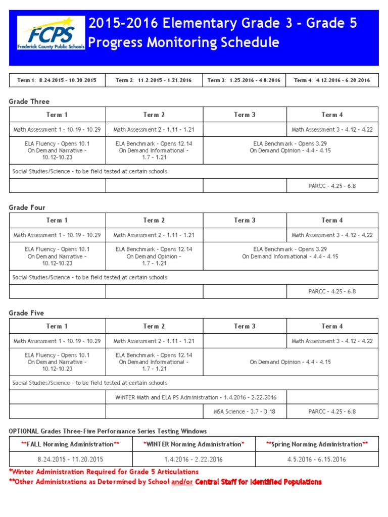 2015-2016 Grade 3-5 Monitoring Schedule | PDF