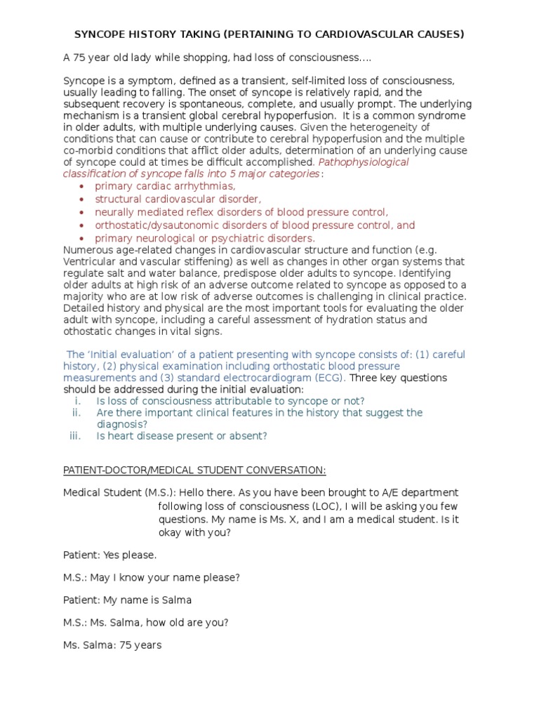 Pathophysiological Classification of Syncope Falls Into 5 Major ...