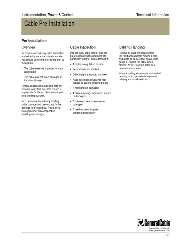 Cable Pre-Installation: Cable Inspection Cabling Handling | PDF